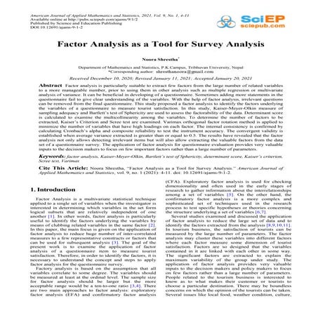 Factor Analysis as a Tool for Survey Analysis | PDF