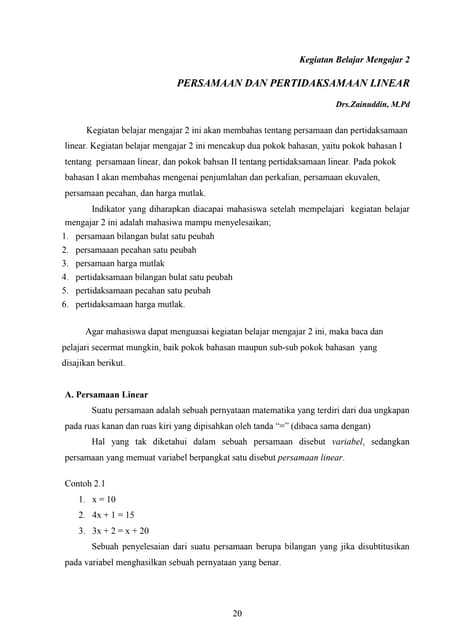 Persamaan dan Pertidaksamaan Linear | PDF