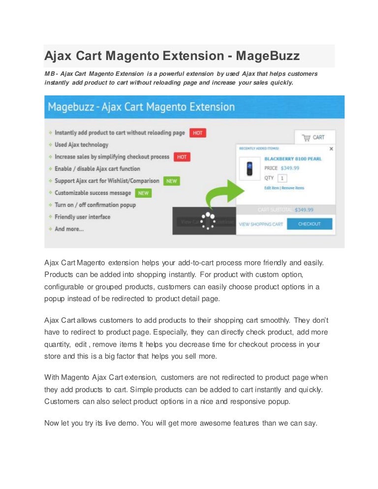 Ajax cart magento extension
