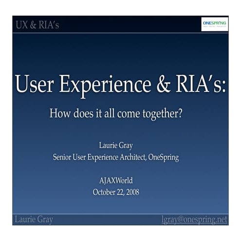 User Experience & RIA’s: How does it all come together? | PPT