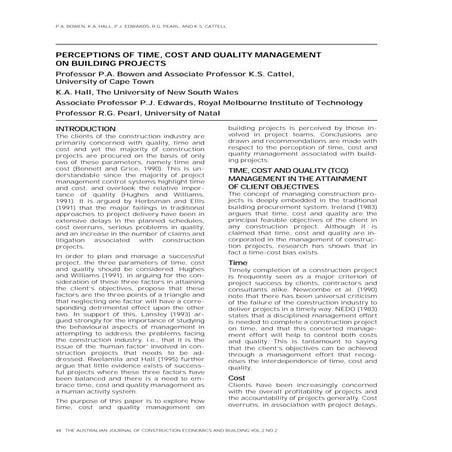 The role of time, cost and quality in project management | PDF