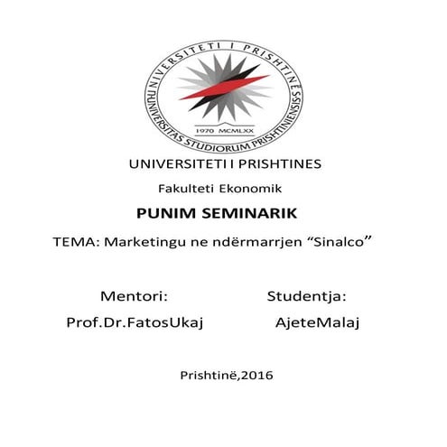 Punim seminarik-Marketingu ne ndermarrjen "Sinalco" | DOCX
