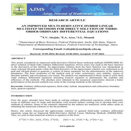 AN IMPROVED MULTI-DERIVATIVE HYBRID LINEAR MULTISTEP METHODS FOR DIRECT ...