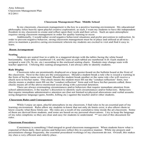2011-2012 Classroom Management Plan | DOC
