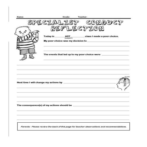 Conduct Reflection Forms, Middle School | DOC