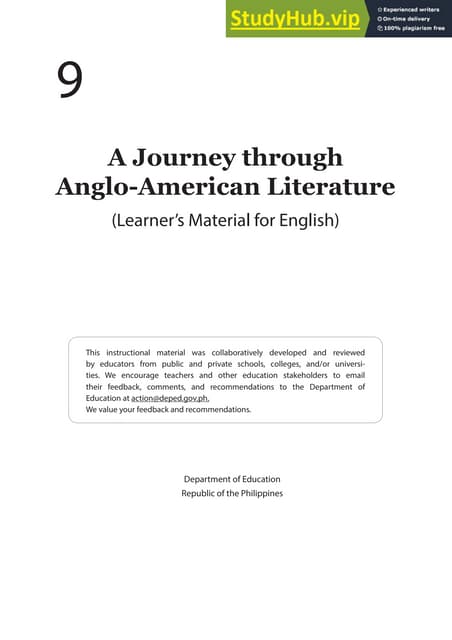 Introduction to Anglo-American Literature Grade 9 students | PPT