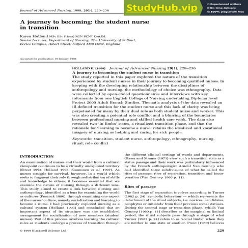 A Journey To Becoming The Student Nurse In Transition | PDF