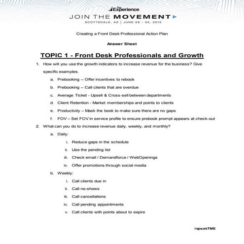 Creating a Front Desk Professional Action Plan - Round Table Summary | DOCX