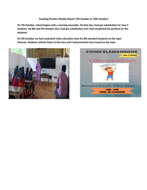 first phase teaching practice weekly report 6 | PDF