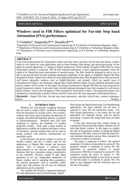 Design and performance analysis of low pass fir filter using hamming ...