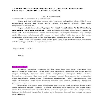 Akalah promosi kesehatan upaya promosi kesehatan pranikah | DOCX