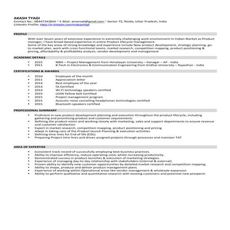 Akash resume Product manager | PDF