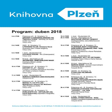 Knihovna města Plzně - plakát akcí na duben 2018 | PDF