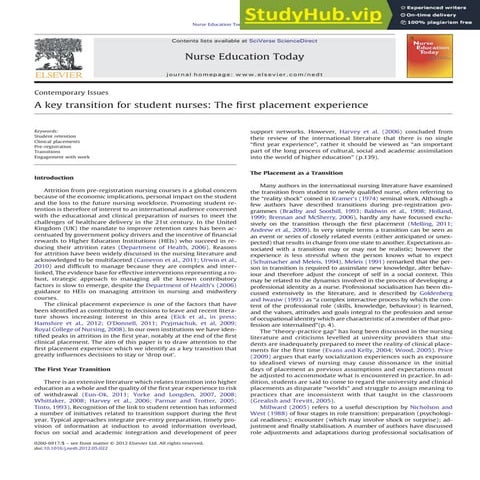 A Key Transition For Student Nurses The First Placement Experience ...