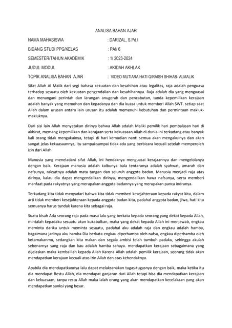AKIDAH AKHLAK ANALISA BAHAN AJAR KB 2.docx