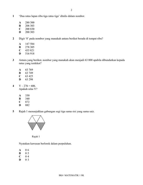 MATEMATIK TAHUN 4 - SOALAN + JAWAPAN | PDF