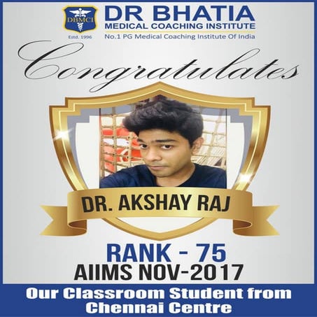 Dbmind Dr Akshay Raj For Securing Rank 75 In Aiimsnov17 Pdf 