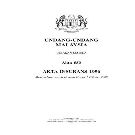 Malaysian Insurance Act - Akta 553 | PDF