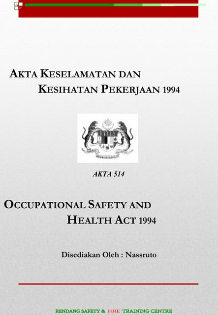 Akta keselamatan dan kesihatan perkerjaan 1994 | PPT