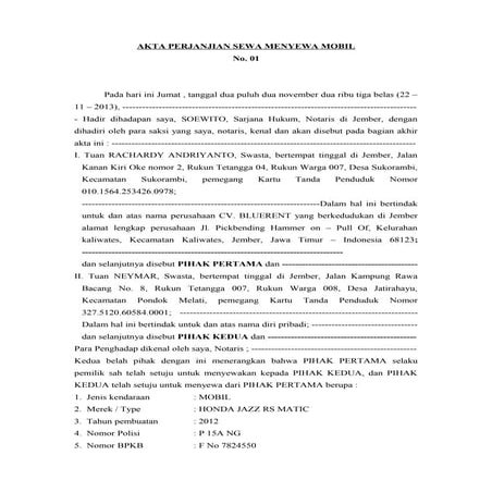 Surat perjanjian sewa mobil | DOC
