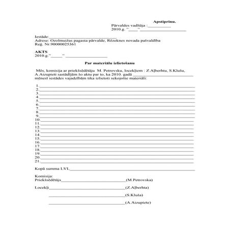 Akts par materiālu izlietošanu | DOC