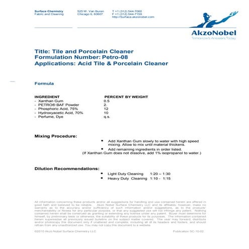 Akzonobel formulation porcelain cleaner | PDF