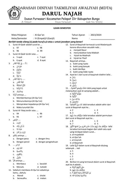 Uts pai kelas ii sd | PDF