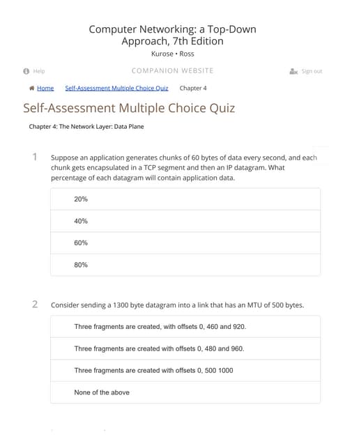 Self assessment true-false Quiz: Chapter 4 - Computer Networking a top-down Approach 7th | PDF ...