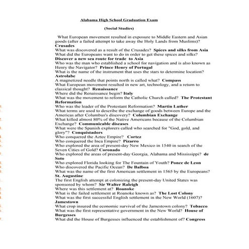 Alabama high school graduation exam entire Study Guide | DOC