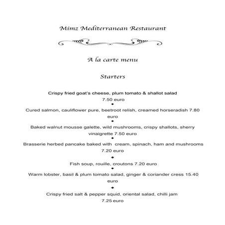A la carte menu | PDF