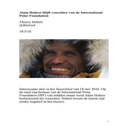 Alain Hubert blijft voorzitter van de International Polar Foundation | DOC
