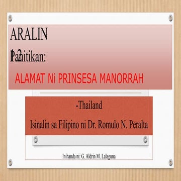 Grade 9 Filipino Third Quarter Alamat ni Prinsesa Manorah | PDF