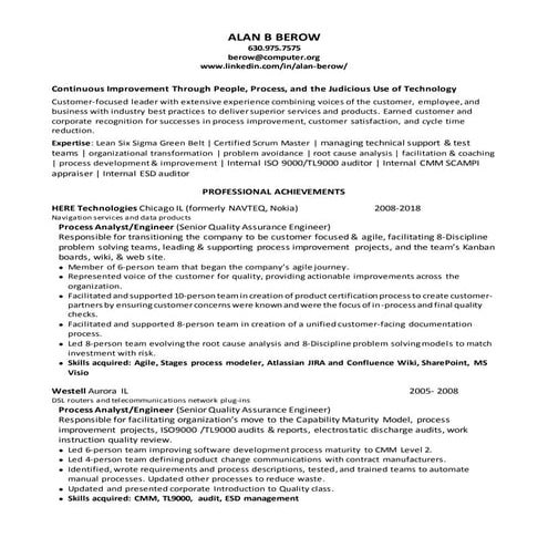 Alan Berow Process Engineer Resume | DOCX
