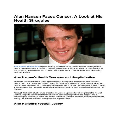 Alan Hansen Faces Cancer: His Health Struggles and Recovery | DOCX
