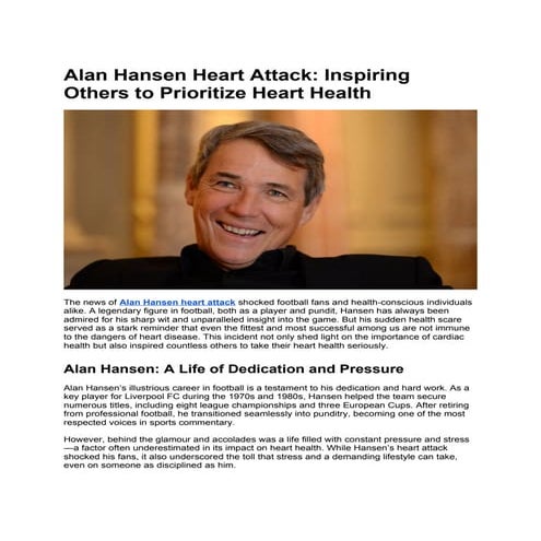 Alan Hansen Heart Attack: Inspiring Others to Prioritize Heart Health ...