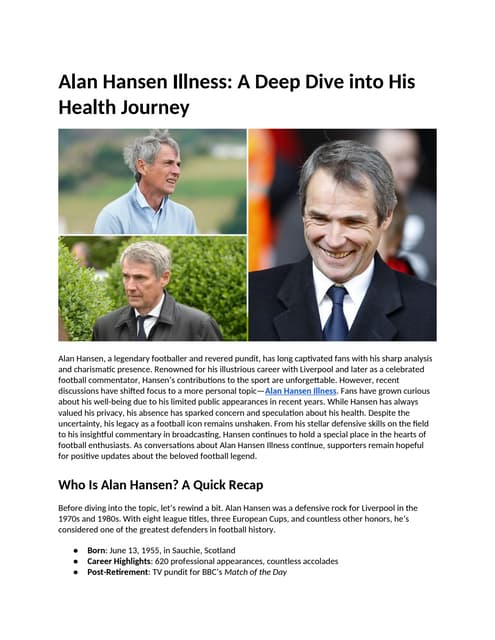 Alan Hansen's Illness and Recovery: A Closer Look at His Health Battle ...
