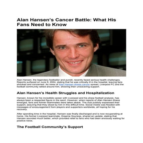Alan Hansen’s Cancer Battle: What His Fans Need to Know | PDF