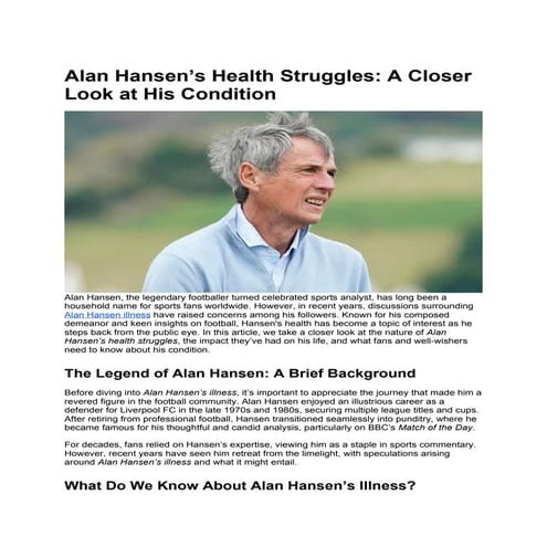 Alan Hansen’s Health Struggles: A Closer Look at His Condition | DOCX