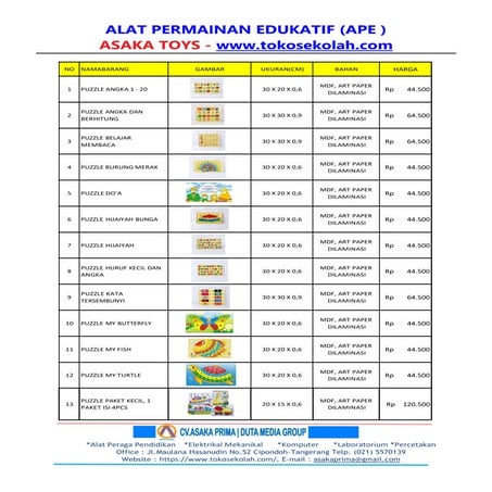 Alat Permainan Edukatif (APE) PAUD-TK-RA | PDF