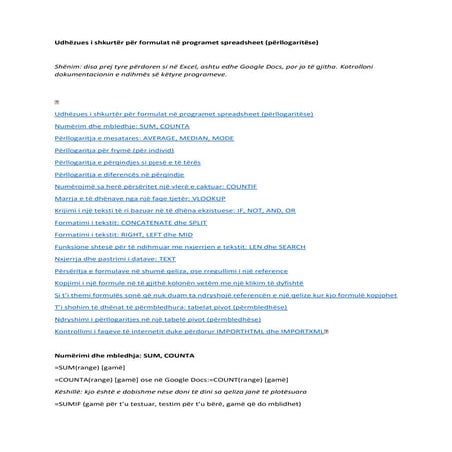 Udhëzues i shkurtër për formulat në programet spreadsheet (përllogaritëse) | PDF