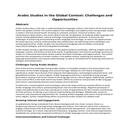 Arabic Studies in the Global Context: Challenges and Opportunities ...