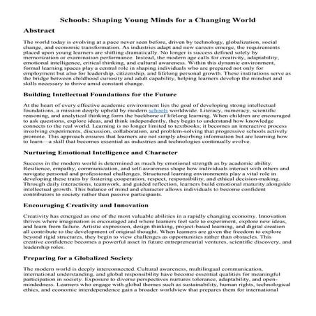 Schools: Shaping Young Minds for a Changing World | PDF
