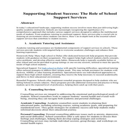 Supporting Student Success: The Role of School Support Services | PDF
