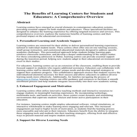 The Benefits of Learning Centers for Students and Educators: A ...
