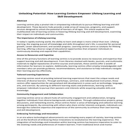 Unlocking Potential: How Learning Centers Empower Lifelong Learning and ...