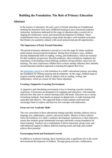 The Importance of Early Childhood Education | PDF