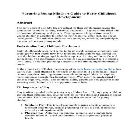 Nurturing Young Minds: A Guide to Early Childhood Development | PDF | Parenting Babies and ...
