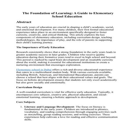 The Foundation of Learning: A Guide to Elementary School Education | PDF