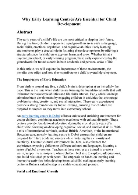 The Importance of Early Childhood Education | PPT