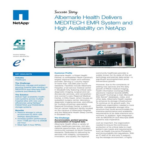 Albemarle Health Delivers MEDITECH EMR System and High Availability on ...